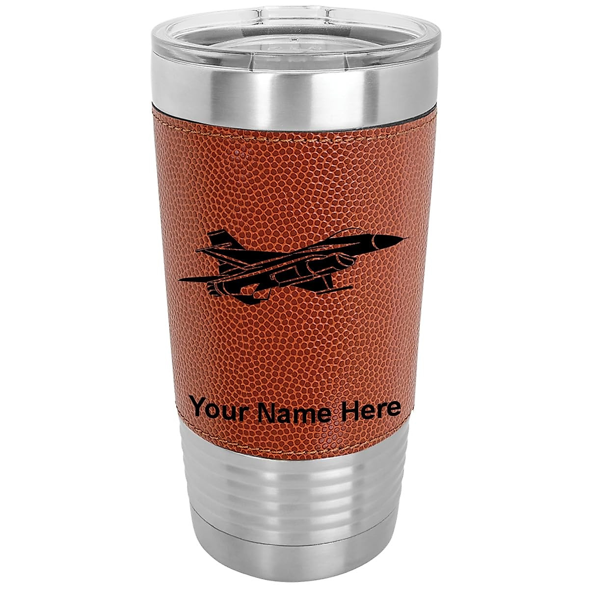 LaserGram 20oz Vacuum Insulated Tumbler Mug, Fighter Jet 1, Personalized Engraving Included (Faux Leather, Basketball Style)