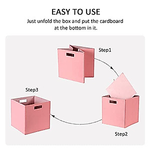 childishness ndup Foldable Cube Storage, 3 Packs, Collapsible Storage Bins with Dual Handles, Felt Storage Baskets for Bedroom, Playroom, Shelves, Nursery Closet Organizers 12 x 12 Inch, Pink