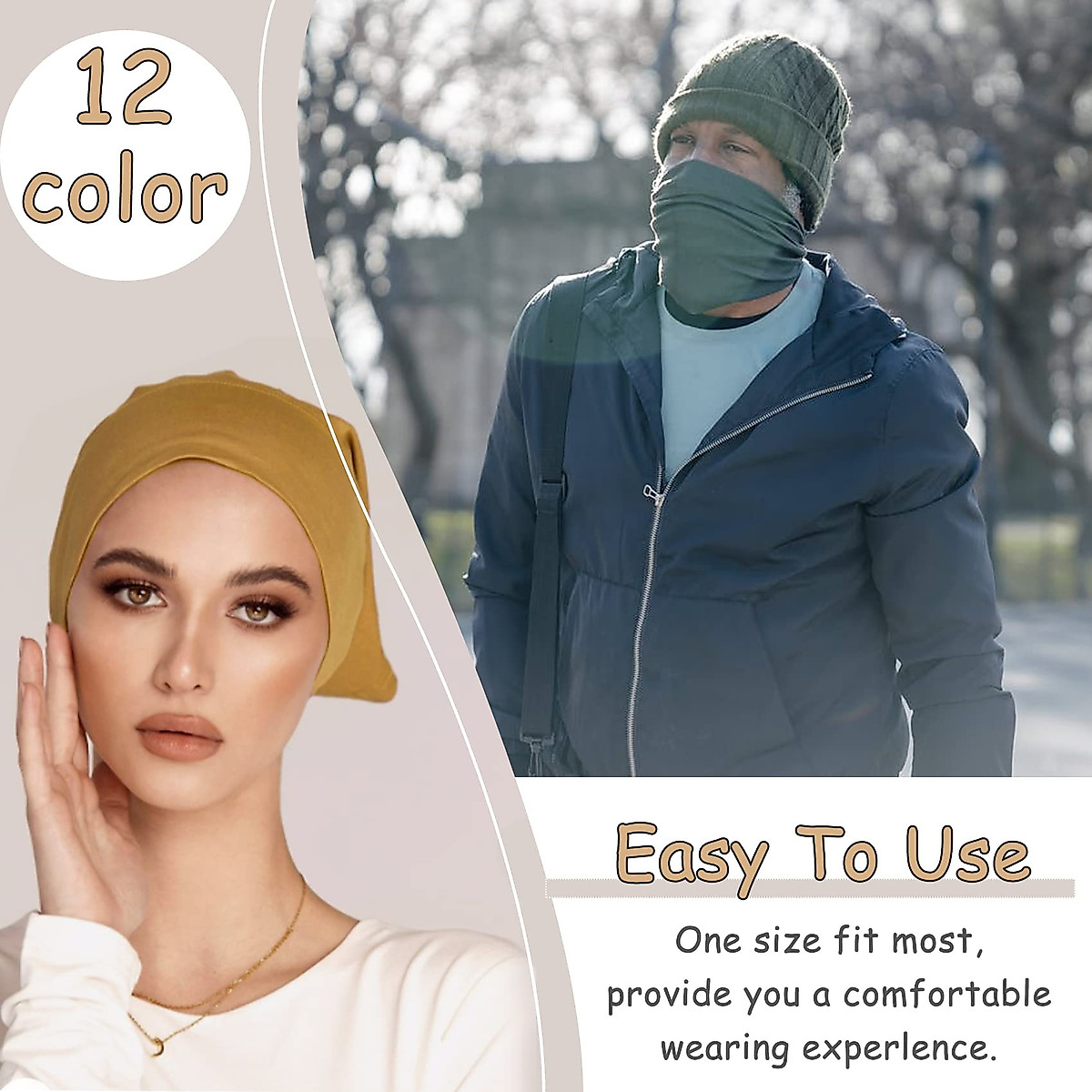 Under Hijab Hat Cap Stretch Solid Color Muslim Under Scarf Bonnet Jersey Cap Head Wrap Tube Hat Opens on 2 Ends Neck Cover