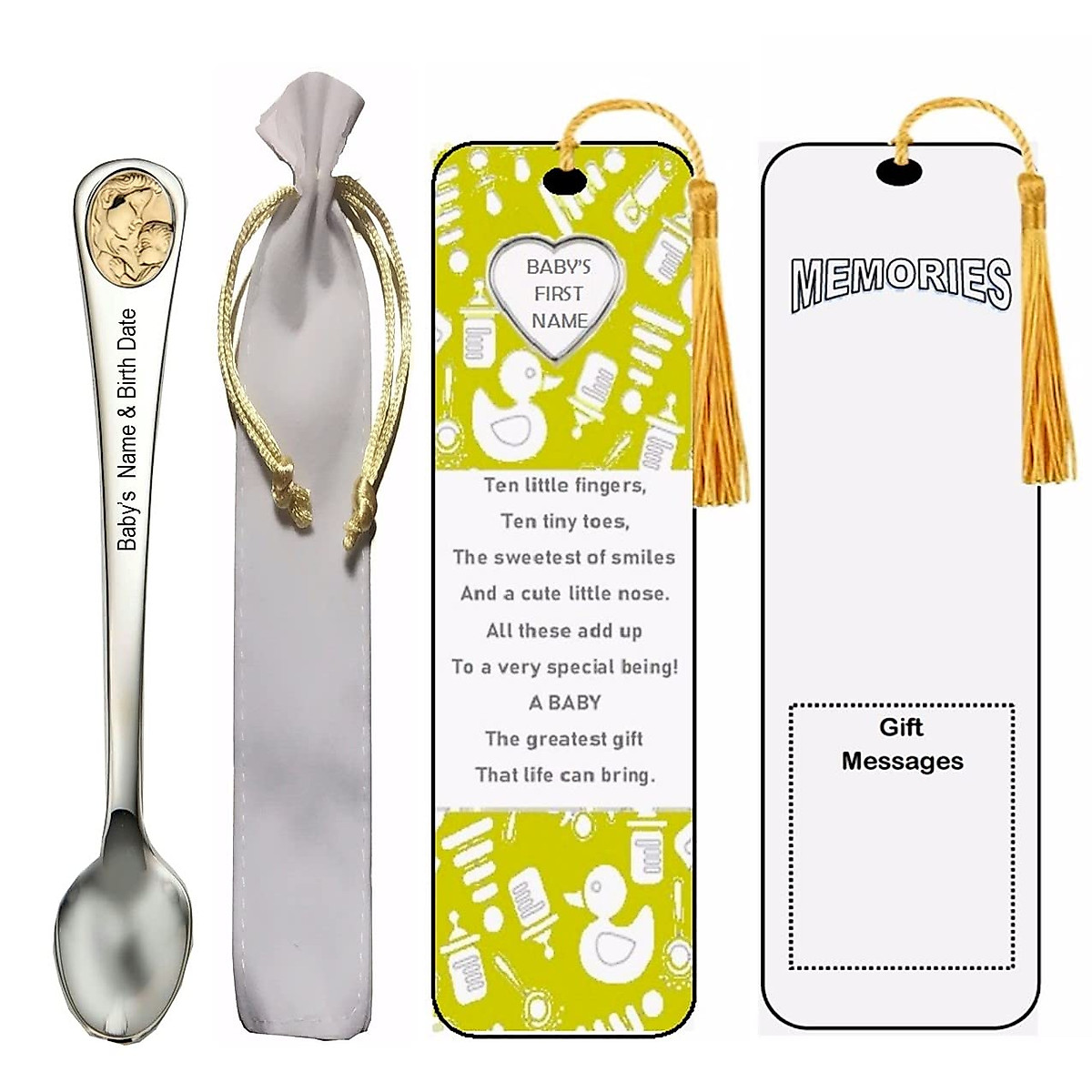 Personalized Baby Feeding Spoon | Custom Engraving Name & Birthdate | Keepsake Gift (Golden Mother & Baby)