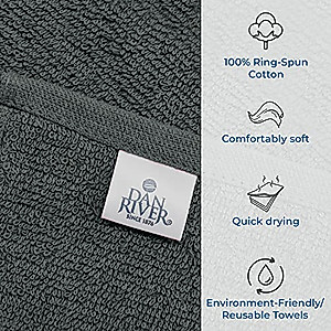 DAN RIVER 100% Cotton Washcloths 24 Pack Premium Quality Face and Body Cloth, Quick Dry and Highly Absorbent Essential Towels for Bathroom, Hand, Kitchen and Cleaning | 12x12 in | 400 GSM (Gray)