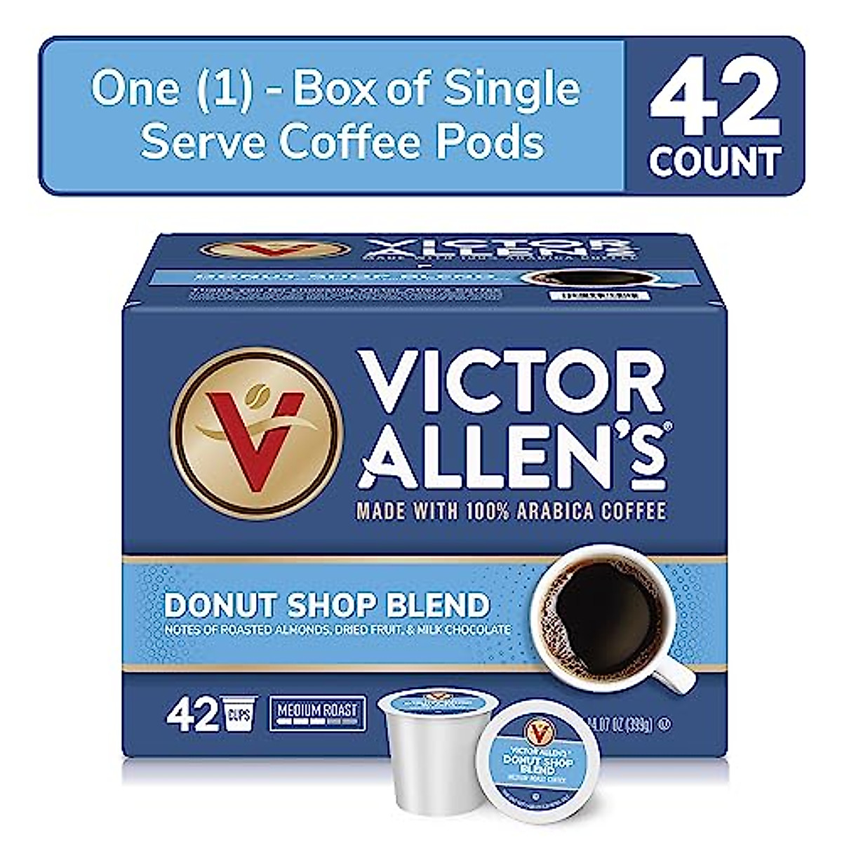 Victor Allen's Coffee Donut Shop Blend, Medium Roast, 42 Count, Single Serve Coffee Pods for Keurig K-Cup Brewers