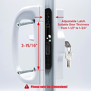 Patio Sliding Door Handle Set with Mortise Lock, Perfect Replacement Sliding Door Handle with Key Lock Fits Patio Doors Thickness 1-1/2" to 1-3/4", 3-15/16" Screw Hole Spacing, Reversible Design