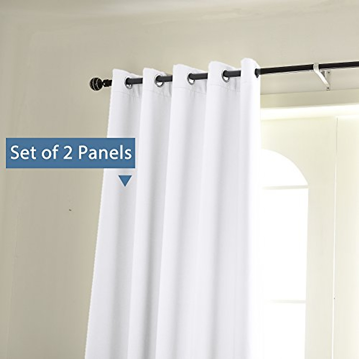 Room Darkening Curtain Panels Pure White Curtains Window Treatment Energy Saving Thermal Insulated Solid Grommet Room Darkening Drapes for Bedroom/Nursery, Pure White, 2 Panels, 52 in x 84 in (W x L)