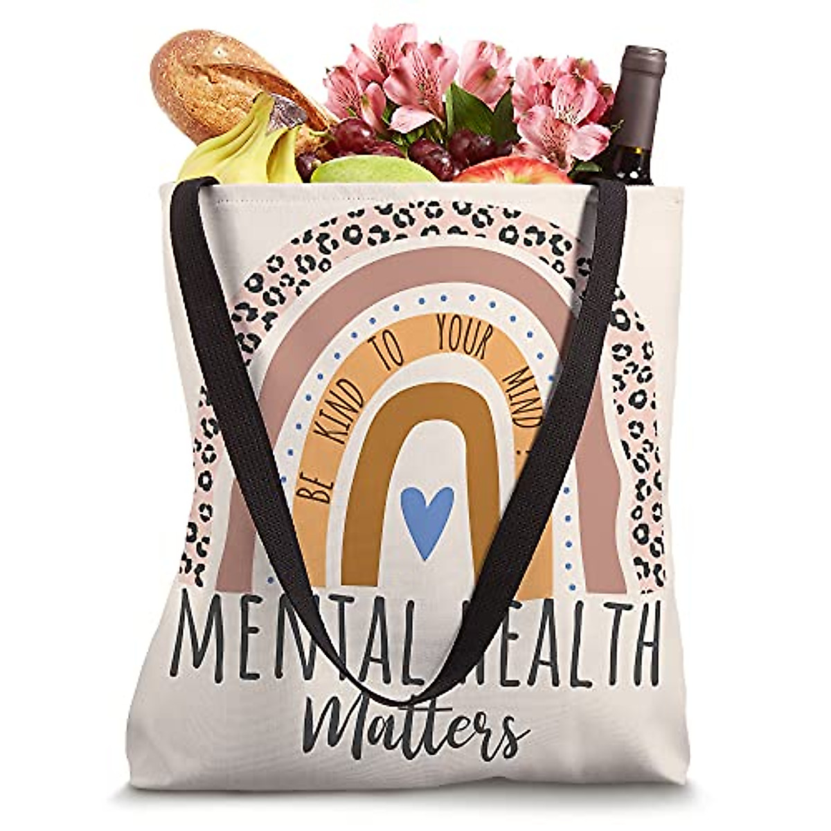 Mental Health Matters Boho Leopard Rainbow Self Care Tote Bag