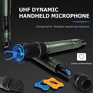 happymusic Professional UHF Wireless Microphone System, 2 Channel Metal Microphone Set of 2 Handheld Cordless Mics, Auto Scan, Up to 350ft for Singing, Home Karaoke, Church, Wedding (UT22)