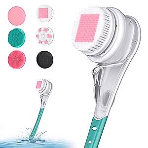 Electric Body Brush, Number-one Body Scrubber with 6 Brush Heads Long Handle Bath Shower Brush Massage Body Brush Kit, IPX7 Waterproof 3 Speed Spin Cleaning Brush Back Brush for Face & Body Men Women