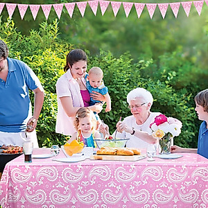 KEFAN Pink Western Cowgirl Horse Party Tablecloth Decorations, Bandana Table Cloth, Triangle Banner, Rectangle Floral Tablecloth for Western Cowgirl Cowboy Themed Party (4pcs)