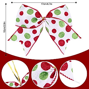 24 Pcs Red Green Christmas Bows Decorations, 6 Inch Polka Dot Christmas Tree Bows Xmas Bows Ornaments for Home Wreaths Garland Wedding Gift Party Indoor Outdoor