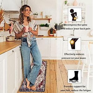 Boho Kitchen Mat Sets of 2 Pieces Anti Fatigue PVC Foam Cushioned Kitchen Mats for floor Waterproof Farmhouse Red Kitchen Rugs and Mats Non Slip Kitchen Rug Runner for Sink, Laundry, 17"x 47"+17"x 28"