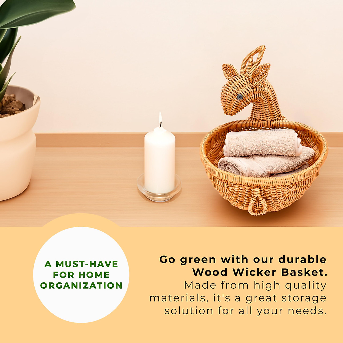 Prosumers Choice Fawn Shaped Open Storage Bin - Woven Wicker Basket, Safari Bins Nursery Décor - Creative Organizer for Home - Decorative Serving Basket - Light Brown