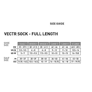 2XU Womens Vectr Full Length Socks, Titanium/Black, 7-8 US