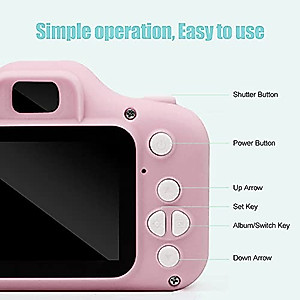 X2 Mini Portable Camera, 2.0 inch IPS Color Screen Childrens Digital Camera, HD 1080P Cartoon Digital Cute Children Camera, Toy Gift for Boys Girls(Pink)