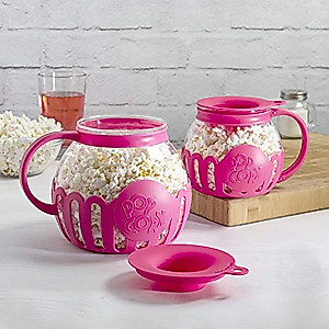 Ecolution Patented Micro-Pop Microwave Popcorn Popper with Temperature Safe Glass, 3-in-1 Lid Measures Kernels and Melts Butter, Made Without BPA, Dishwasher Safe, 3-Quart, Hot Pink