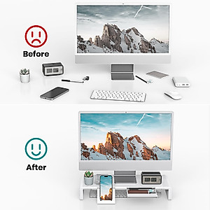 Monitor Stand Riser, Klearlook Foldable Computer Monitor Stand, Adjustable Computer Stand Desk Organizer with Storage Drawer, Tablet Phone Stand for Laptop PC Printer (White)