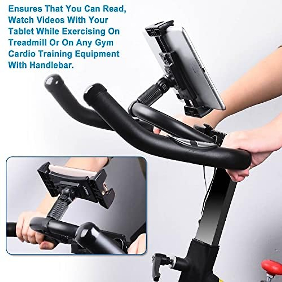 JUBOR Tablet Holder, Bike ipad Holder Stand for Indoor Gym Treadmill, Stationary Bicycle and Spin Exercise Bike, Tablet Mount Clamp for iPad Pro 12.9, Mini, Air, Galaxy Tabs and 4.7-12.9" Devices