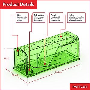 PATTLER® | New Large Humane Mouse Trap for Indoor and Outdoor Home | Mechanical Reusable Live Mouse Traps Catch and Release Mice from Garden, Garage, Attic, Inn, Hotel | Green | Pack of 2