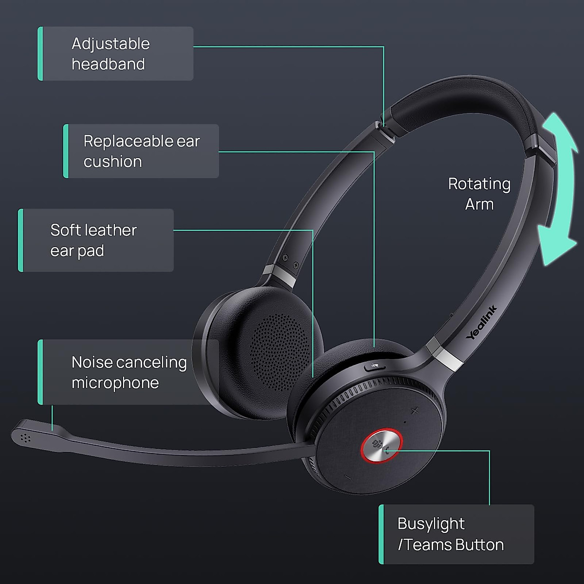 Yealink WH62 Wireless Headset with Microphone for PC Computer Laptop Zoom Teams Certified Headset for Office IP VoIP Phones DECT Headset SIP Phone for Unified Communication