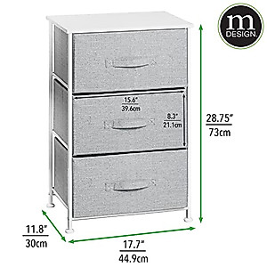mDesign Steel Top and Frame Storage Dresser Tower Unit with 3 Removable Fabric Drawers for Bedroom, Living Room, or Bathroom - Holds Clothes, Accessories, Lido Collection - Gray