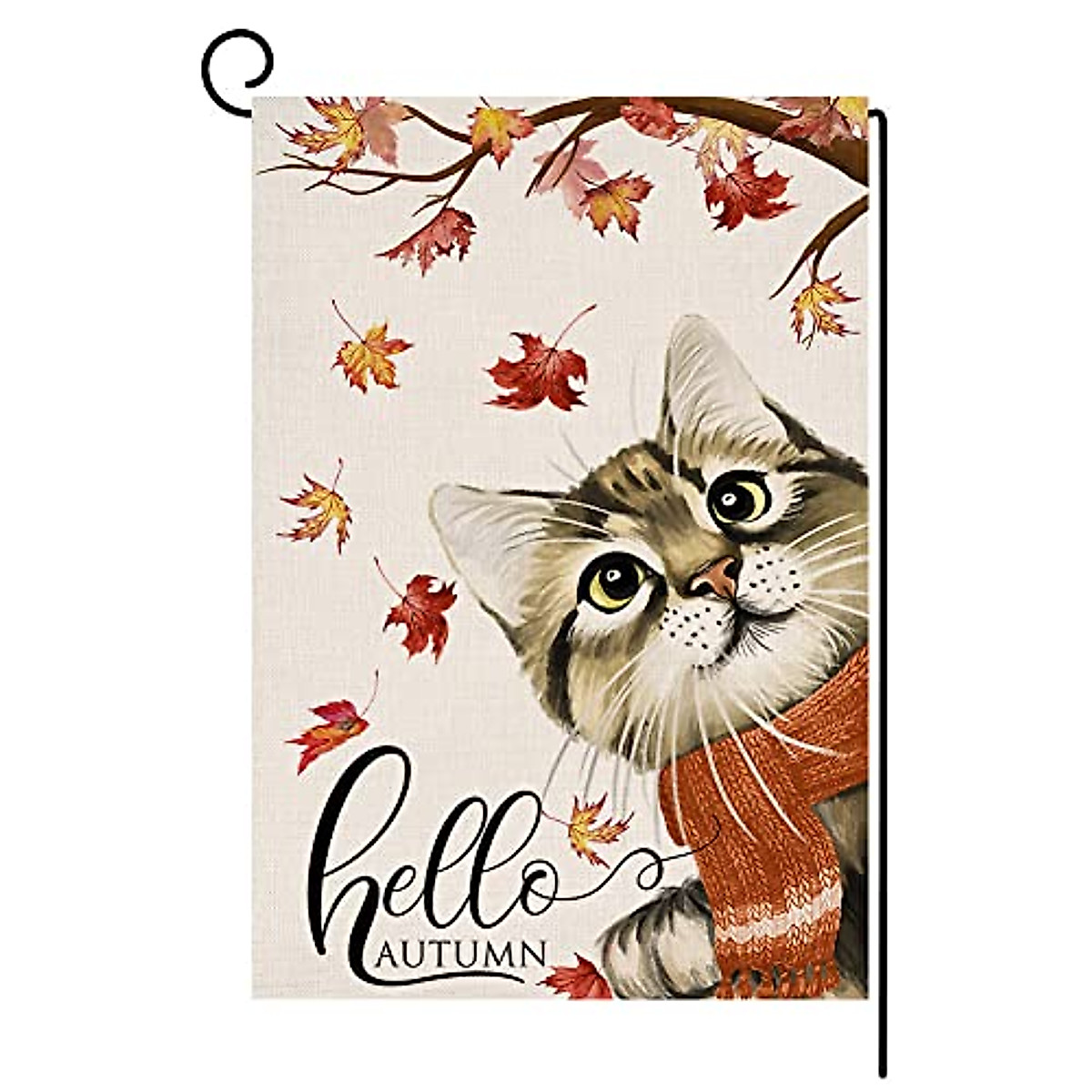 Fall Cat Garden Flag 12x18 Vertical Double Sided Hello Autumn Maple Leaves Thanksgiving Outside Decorations Burlap Yard Flag BW197