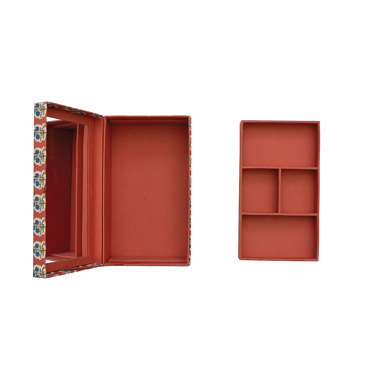 Creative Co-Op Fabric Covered Jewelry Box with Floral Pattern and Interior Mirror, Multicolor