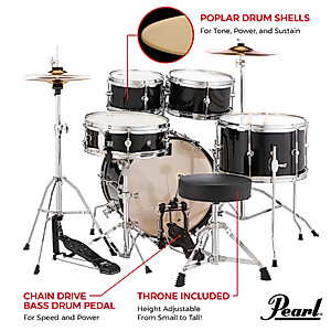 Pearl Roadshow Jr. 5 Piece Drum Set with Hardware and Cymbals, Gindstone Sparkle (RSJ465C/C708)
