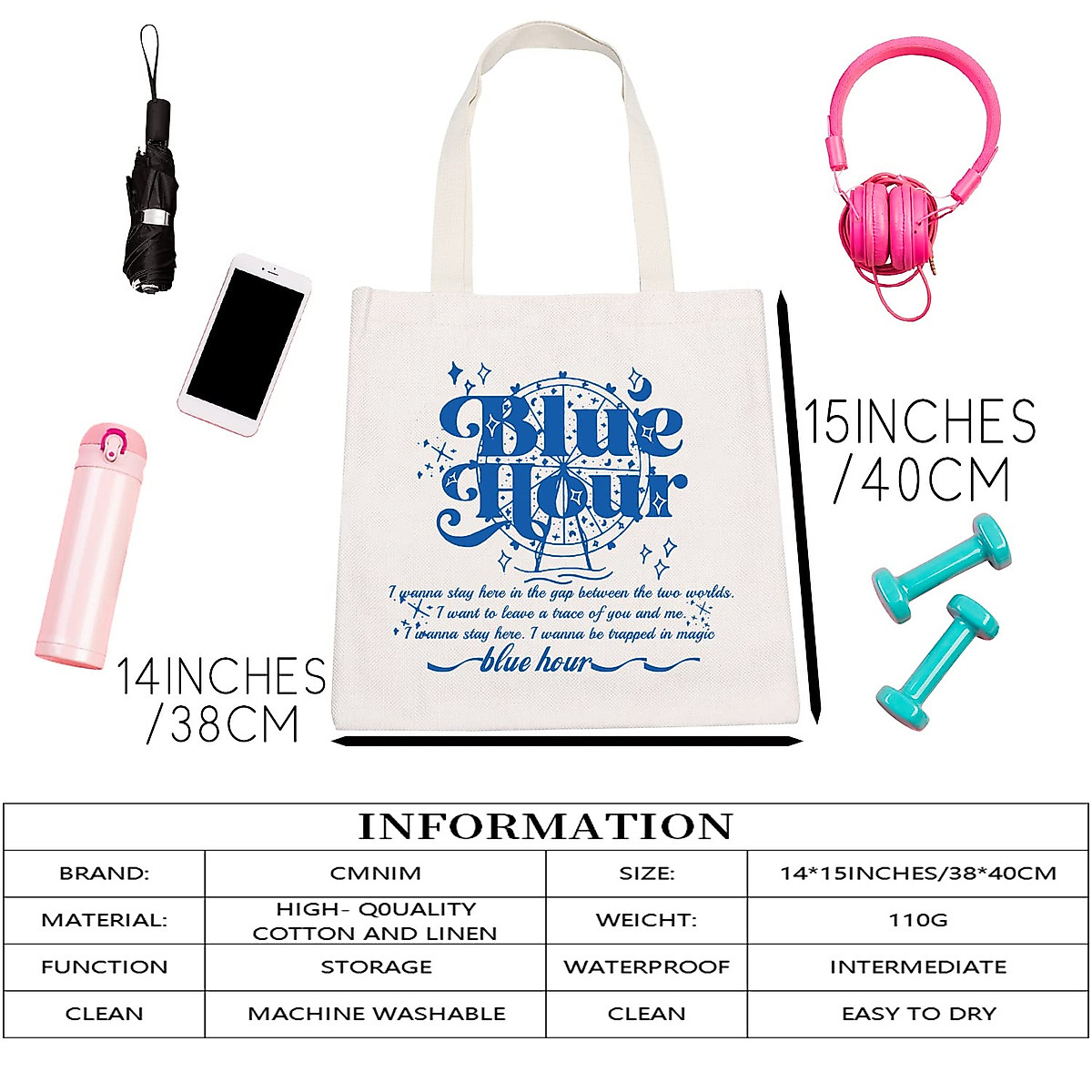 CMNIM Blue ’ Hour Inspired Tote Bag TomorrowXT Album Kpop Merchandise Korean Music Gift for Kpop Lover Party Favor (Blue ’ Hour Inspired Tote Bag)