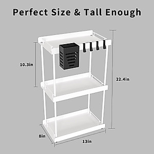 NATURE'S SOURCE 3 Tier Iron Bathroom Organizer Countertop with Hair Dryer Holder, Detachable Cups and Hooks- Makeup Organizer Perfume for Dresser Vanity Tray, Spice Rack Organizer for Kitchen (White)