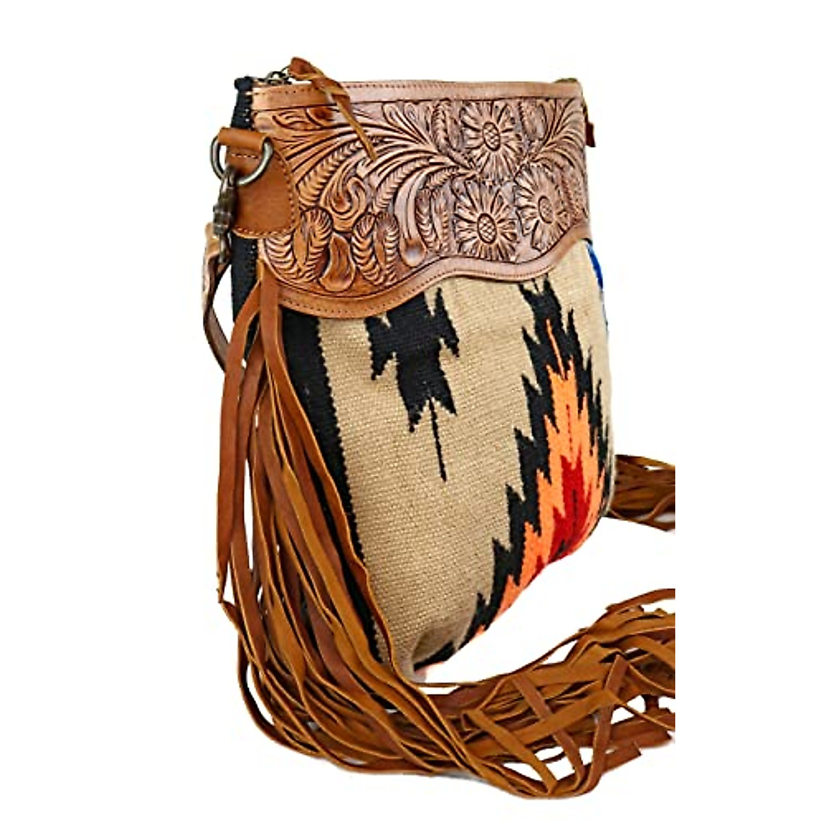 American Darling ADBGZ422A Tan Multi Colored Aztec Purse with Tooled Leather