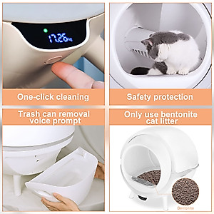 Self-Cleaning Cat Litter Box, FRAPOW No Scooping Automatic Cat Litter Box Safety Protection Extra Large Cabin Weight Sensor APP Control Timer Smart Cat Litter Box Washable Cleaning Cabin