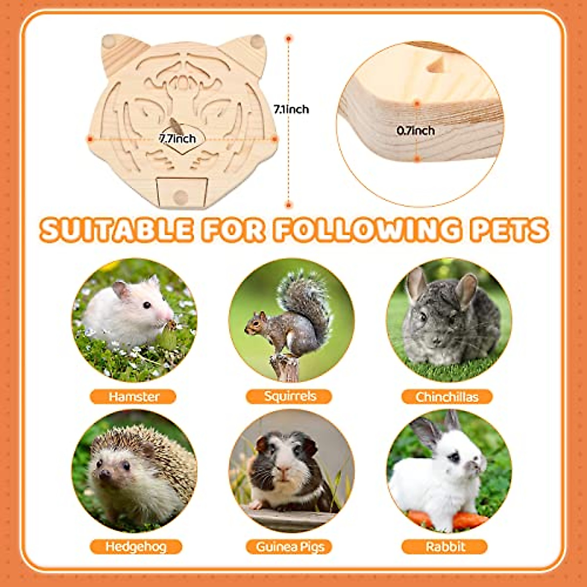 Sieral Wooden Enrichment Foraging Toy for Small Pet 7.7''x 7.1'' Interactive Hide Treats Puzzle Rabbit Toys Small Animal Toys Mental Stimulation Toys for Guinea Pig Hamster Bunny Rat Chinchilla