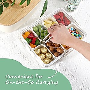 Zonpexe Snackle Box with Handle, Snack Box Container for Candy, Fruits, Nuts, Charcuterie and Veggies, Divided Serving Tray with Lid Perfect for Party and Entertaining, Travel and Beach Essentials
