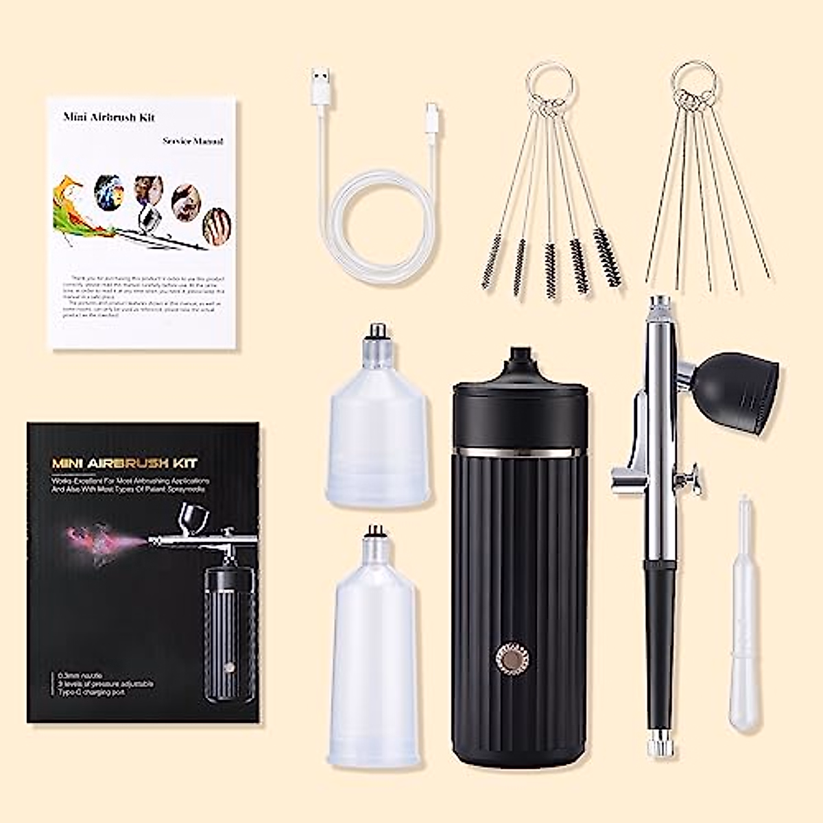 Cordless Airbrush Kit Rechargeable Airbrush Compressor 23-48PCI for Art Painting,Cake Airbrush Decorating, Crafts, Model Painting, Air Brush Painting, Nail Airbrush Machine
