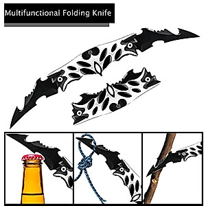 MADSABRE Bundle of 2 Items - Dual Blade Pocket Knife - Bat Design Folding Knife - Perfect for Outdoor Hunting Survival Camping EDC Camping Hiking, Unique Gifts for Men