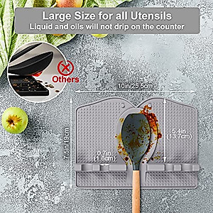 Arrozon 2 in 1 Silicone Utensil Spoon Rest Kitchen Counter with Drip Pad, 4 Slots Larege Spoon Spatula Holder for Stove Top, BPA-Free Heat-Resistant Non Slip Kitchen Utensils Mat(grey)