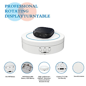 5.4 inch Electric Rotating Display Stand, 6.6 LbS 360 Degree Rotating Turntable Motorized Rotating Stand Display Table for Photography for Display Jewelry,Watch, 3D Models,Digital Product (White)