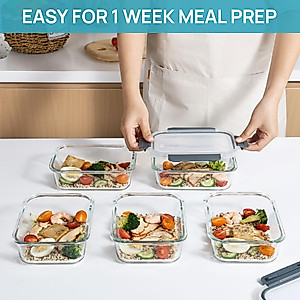 Vtopmart 5 Pack 22oz Glass Food Storage Containers with Lids, Meal Prep Containers, Airtight Lunch Containers Bento Boxes with Snap Locking Lids for Microwave, Oven, Freezer and Dishwasher