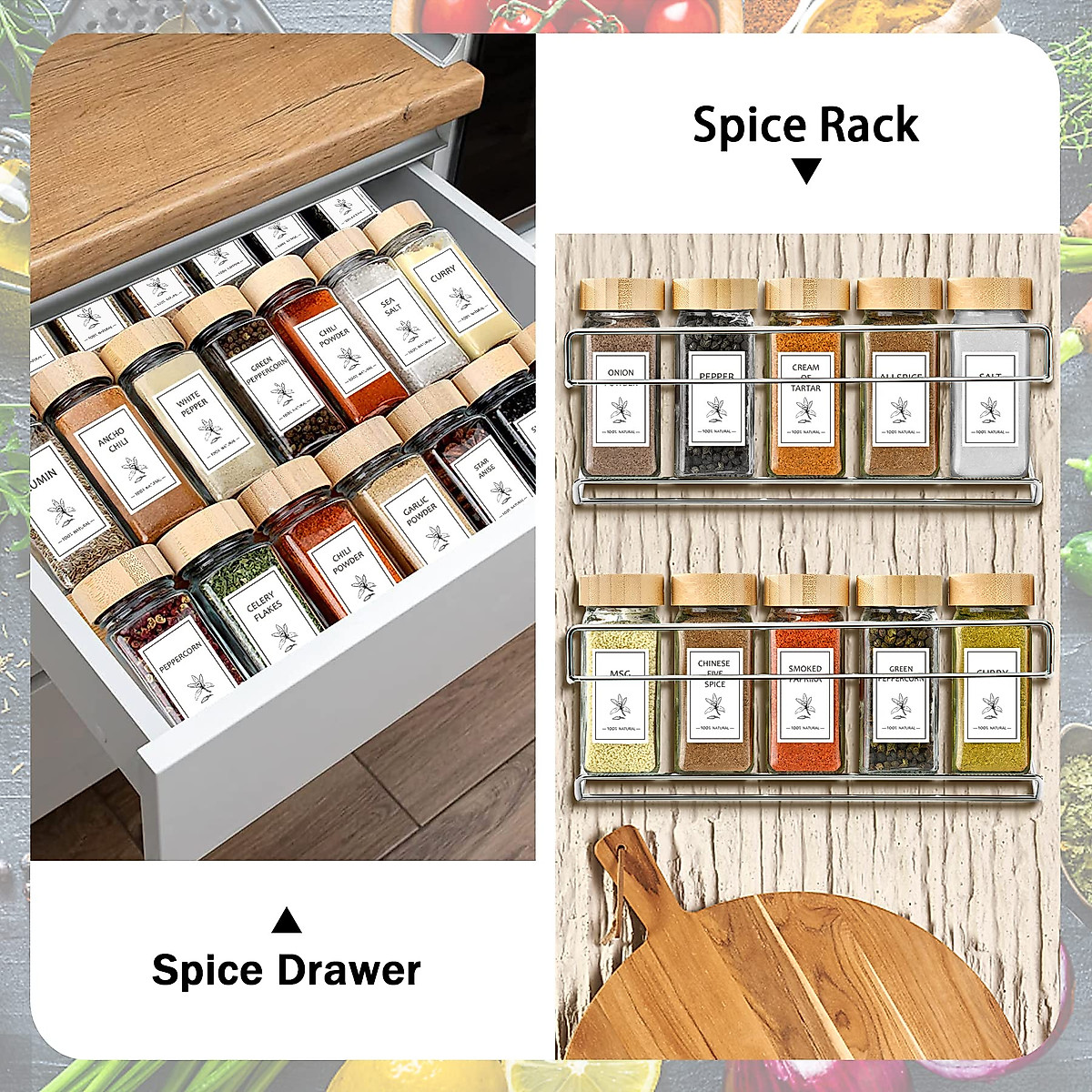 Aliggbent Spice Jars with Lable, 36 Pcs 4 oz Glass Spice Jars with Bamboo Lids, Spice Containers Bottles, Glass Seasoning Jars with Shaker Lids, Collapsible Funnel, for Spice Racks, Pantry,Cupboard