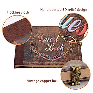 Elegant Wedding Guest Book - 124 Pages Retro Style Guest Book,Guest Book Wedding Reception for Couples,Handmade Embossed Letter Cover Polaroid Guest Book for Baby Shower, Birthday and Special Events