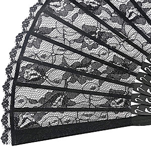 ABOOFAN Lace Folding Hand Fan Black Handmade Folding Fan Japanese Vintage Retro Fabric Fans Bamboo Hand Fan for Women Girls Dress Wedding Party Favor