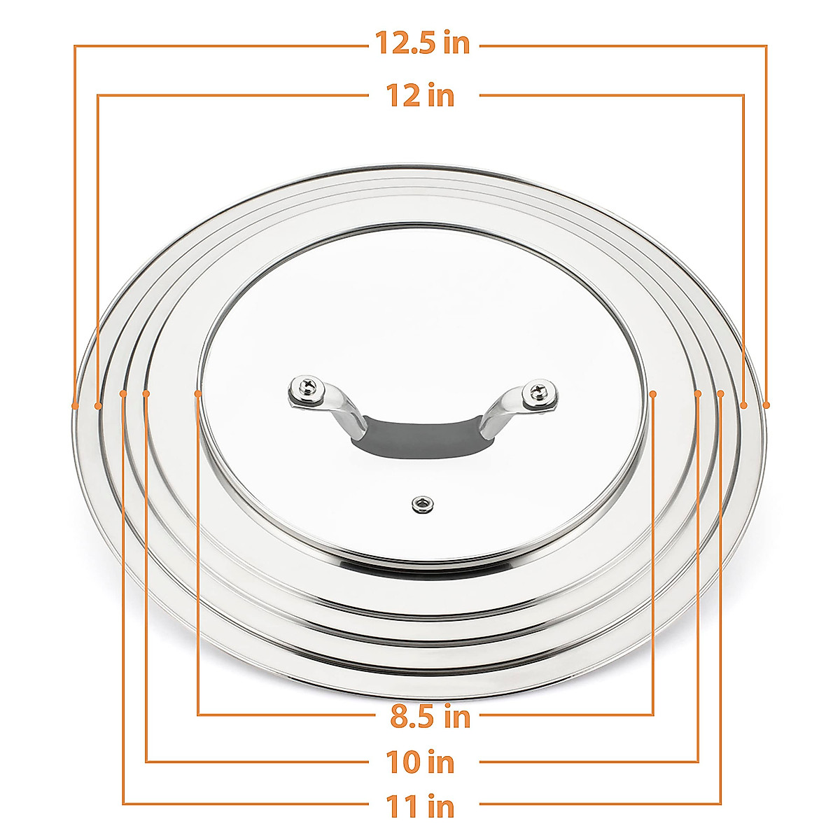 HOMVIDA Stainless Steel Universal Lid for Pans Pots Fits 8.25-12 Inch Cast Iron Skillets Frying Pans Woks - Design with Heat Resistant Handle and Vent Hole - Gray Handle
