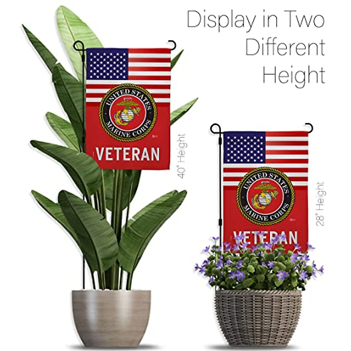 US Marine Corps Veteran Garden Flag - Set with Stand Armed Forces USMC Semper Fi United State American Military Retire Official - House Banner Small Yard Gift Double-Sided Made in USA 13 X 18.5