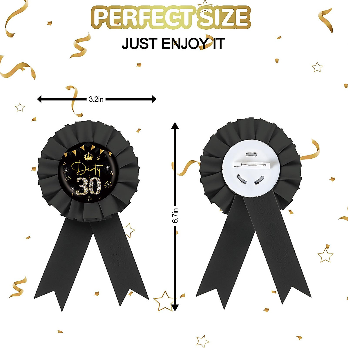 Black 30th Birthday Tinplate Badge Pin, Black Rosette 30th Birthday Button for Women, Golden Crown 30th Birthday Award Badge Pin, Cheers To Thirty Years Old Birthday Party Decorations