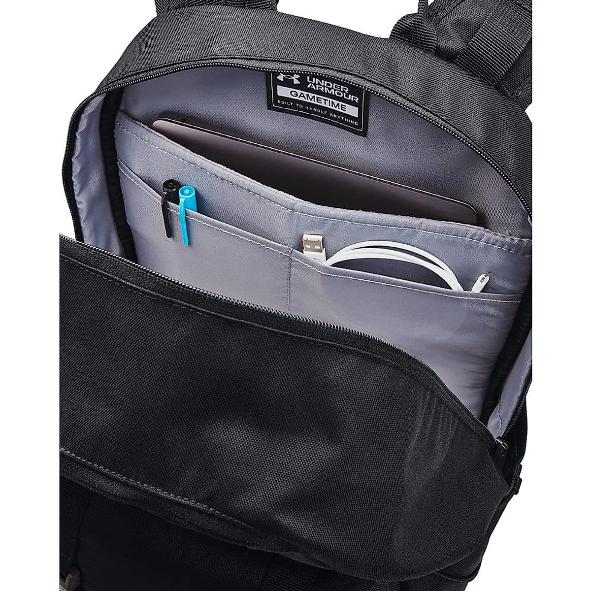 Under Armour Adult Gametime Backpack, Black (001)/White, One Size Fits All