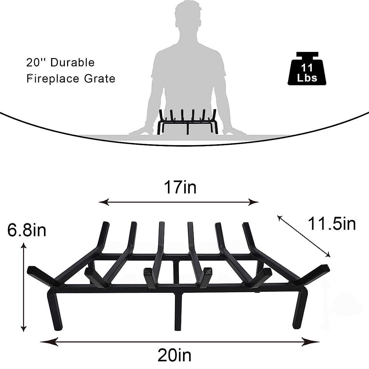 TwentyNext Fireplace Grate 20 Inch Heavy Duty Solid Steel Fire Grate Wood Log Rack Stove Firewood Holder for Indoor Hearth Outdoor Fire Pit Chimney Hearth Kindling Tool Fire Pit