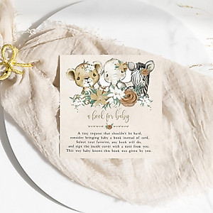 Flora Safari Books for Baby Shower Cards - 25 Pack - Cute Invitation Inserts for Girls - Bring a Book Instead of Cards Poem - Storybook Theme Ideas