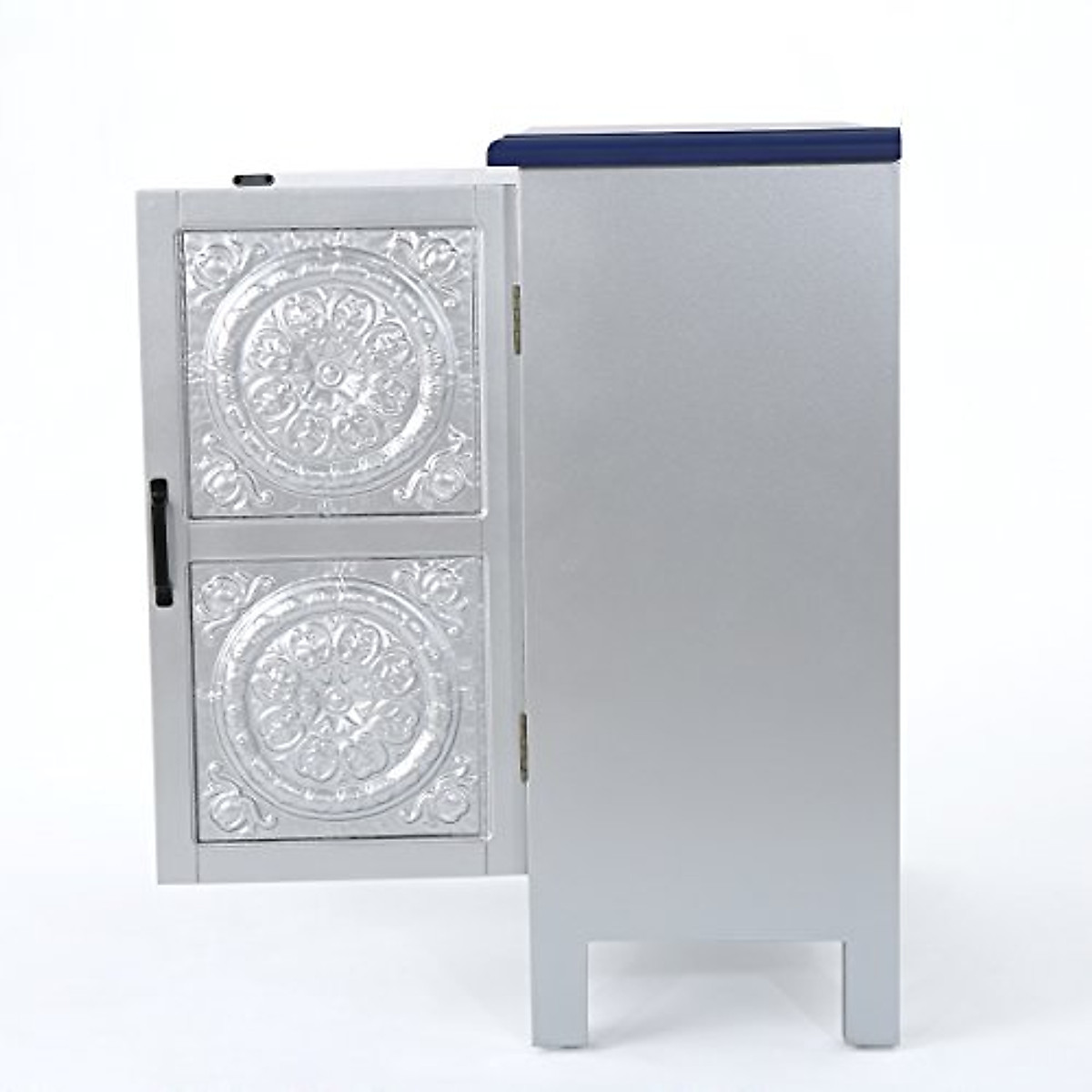 Christopher Knight Home Alana Firwood Cabinet with Faux Wood Overlay, Silver / Navy Blue