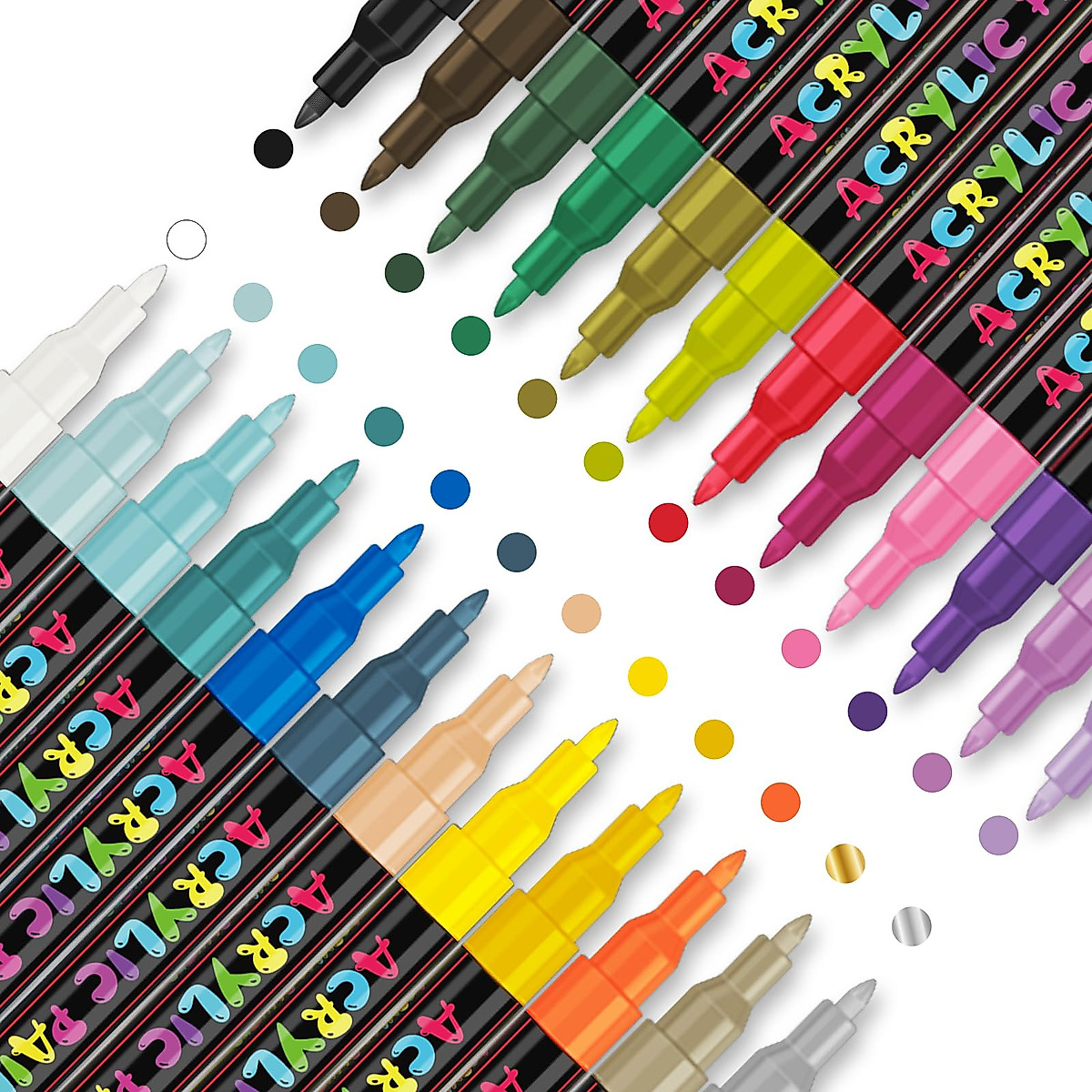 IVSUN 24 Colors Acrylic Paint Marker Pens, Premium Extra Fine Point Acrylic Paint Pens for Wood, Canvas, Stone, Rock Painting, Glass, Ceramic Surfaces, DIY Crafts Making Art Supplies