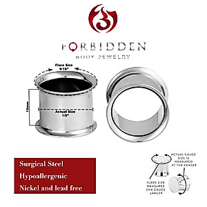 Forbidden Body Jewelry Ear Gauges, Ear Tunnels, Tunnels For Ears, 1/2 Inch (12mm) Surgical Steel Mirror Finish Double Flared Tunnel Plug Earrings (Sold in Pairs)