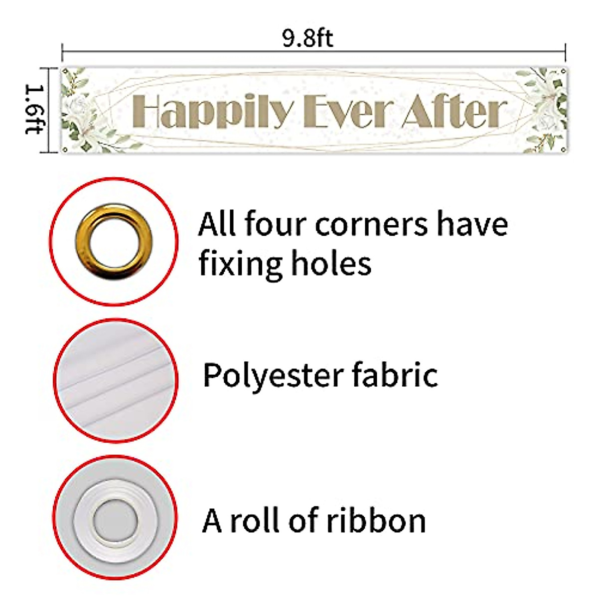 Happily Ever After Large Banner, Princess Theme Wedding Banner, Wedding Anniversary Party Decorations Supplies, Indoor Outdoor Backdrop 8.9 x 1.6 Feet